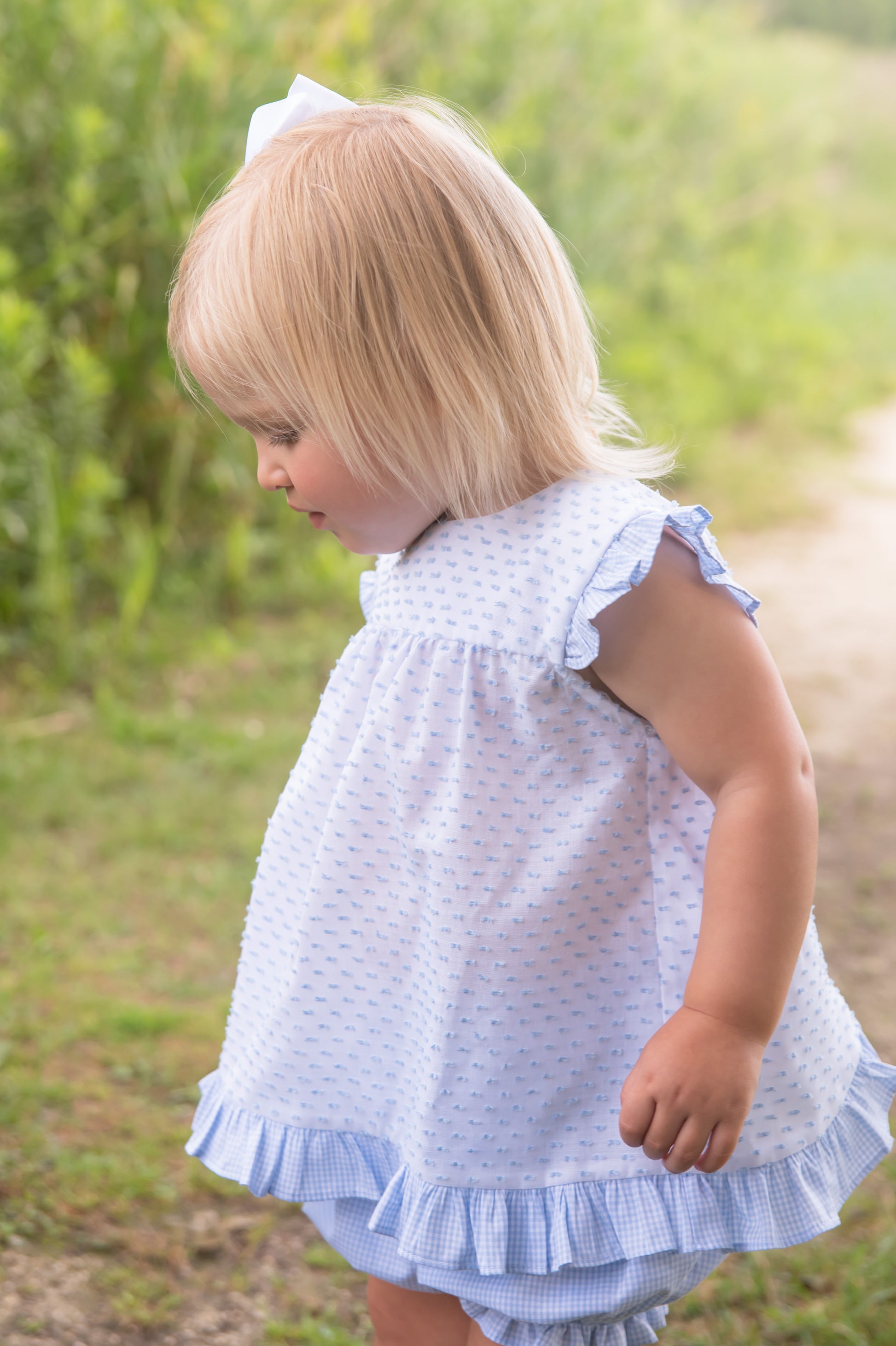 Natalie Bloomer/Banded Short Set, Blue Swiss Dot – James and Lottie INC